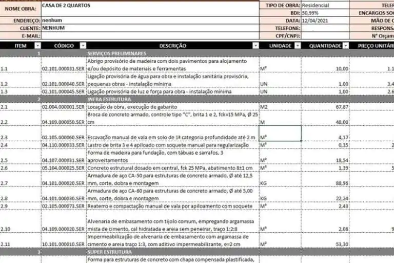 Planilha de Custos de Obra COMPLETA: orçamentos + Videoaulas